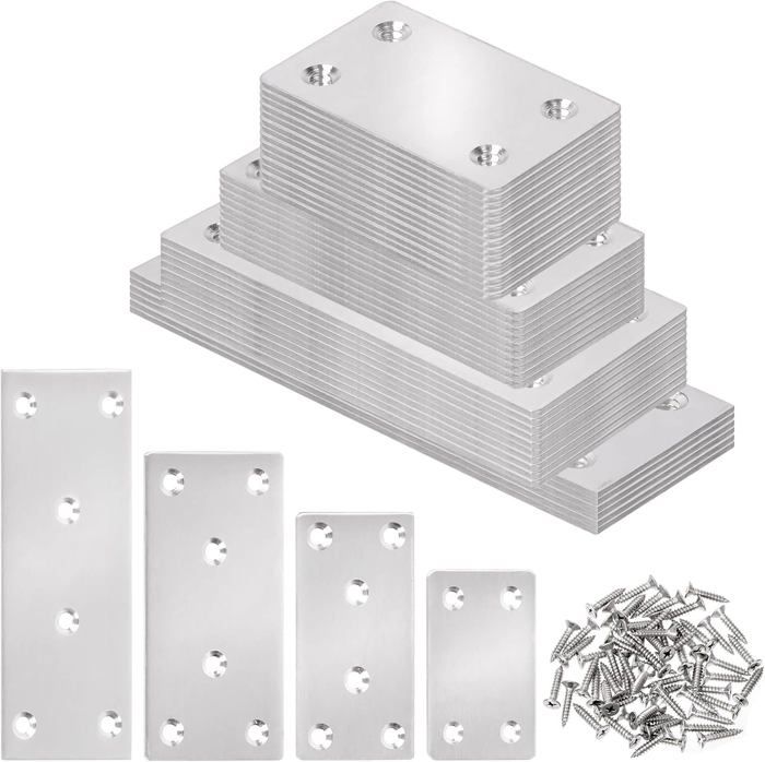 15 plaques de fixation plates et droites en métal de 60 x 38 mm avec ...
