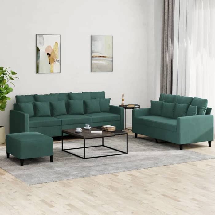 Ensemble de canapés en velours - vidaXL - Vert foncé - 3 pièces ...