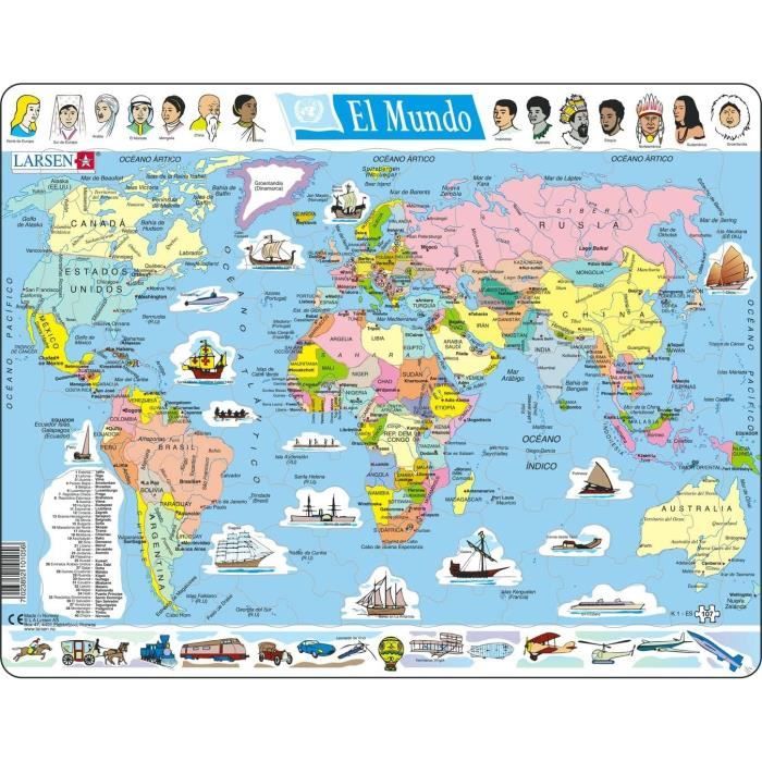 K1 La Carte Du Monde Politique, Édition Espagnol, Puzzle Cadre Avec De ...