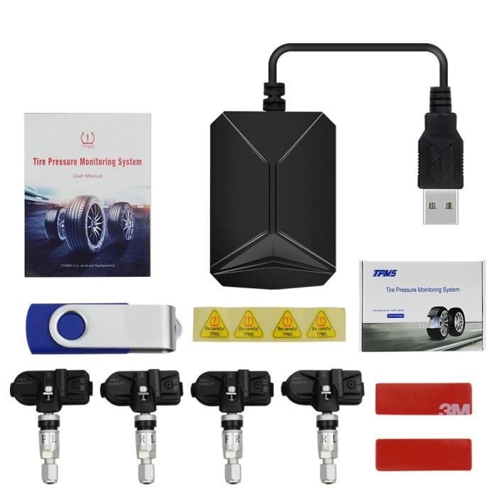 Capteur interne - Moniteur de pression de voiture USB Android TPMS, 4 capteurs externes, 116 psi ...