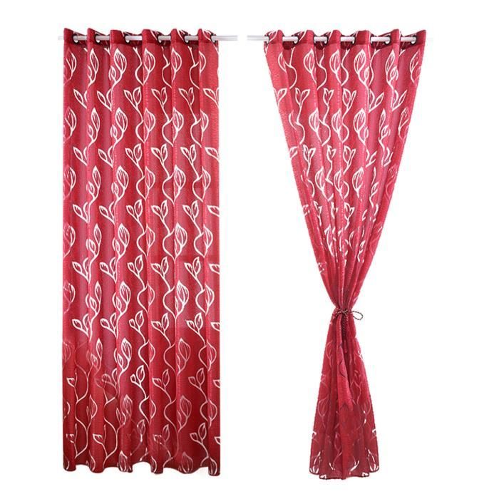 2 Pièces Rideaux Voilage Rouge 100x250 cm avec Motifs de Feuilles ...