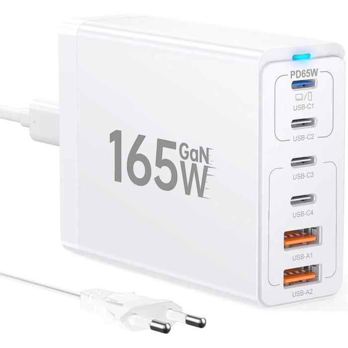 165W Chargeur Usb-C Gan, Chargeur Usb Multiple [4Usb-C + 2Usb-A], Chargeur Pd, Station De Charge ...