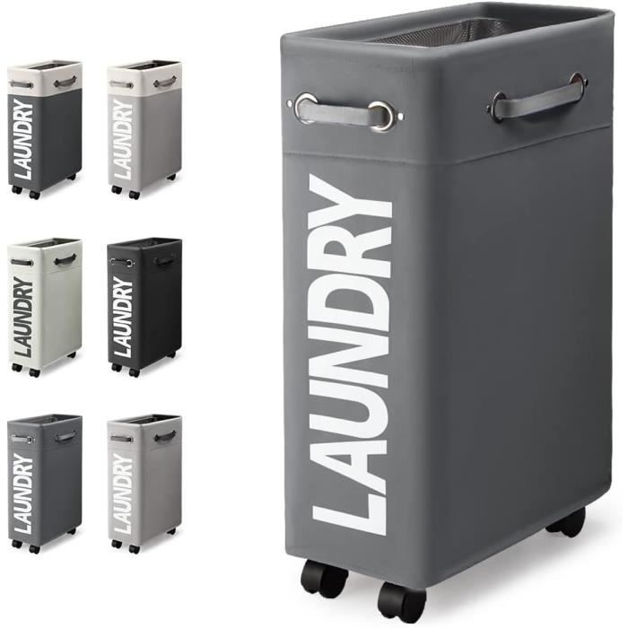 45L Slim Panier À Linge Pliable Avec 4 Roues Corbeilles À Linge Mince Et Pliant Collecteur De ...