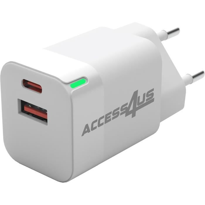 Chargeur Mural Avec Double Ports Usb-A Et Usb-C 30W Technologie Avancée Nitrure De Gallium Gan ...