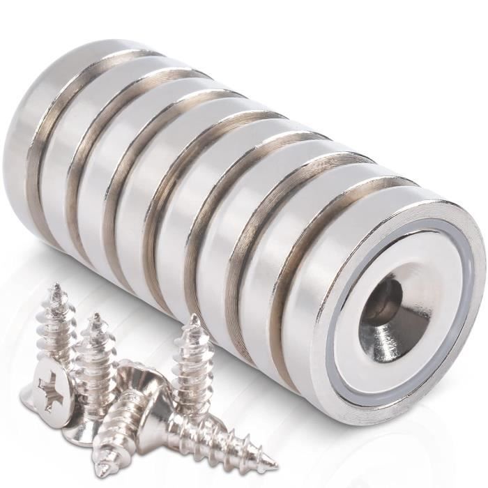 MAGXCENE 8 Pièces Aimant Neodyme 20 kg Force 25 x 7 mm avec Trou et ...