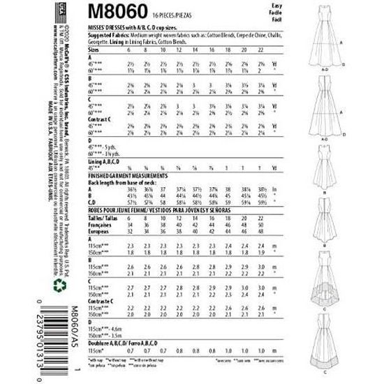 Mccalls M8060E5 Patrons De Robes Plissées Pour Femme Taille E5 (14-16 ...