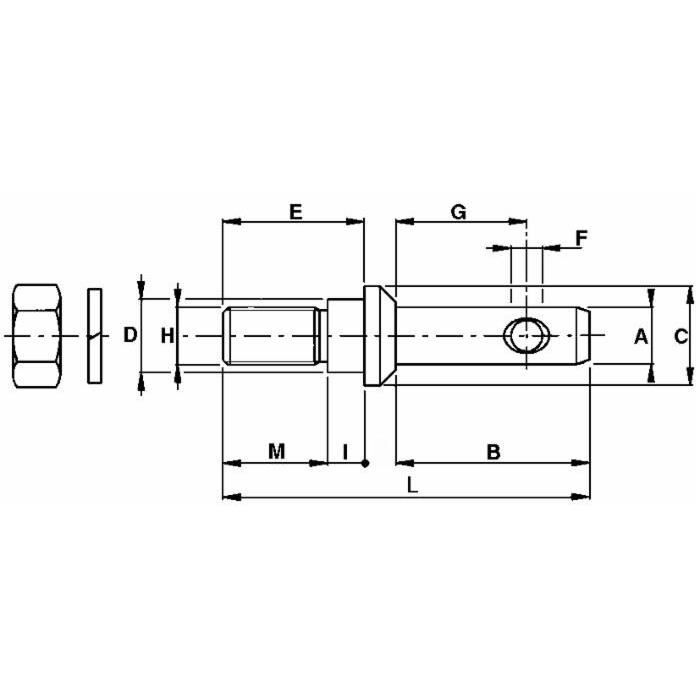 Vérin de Remorque - Piton d'attelage - Ø 28 - Écrou inclus - Dimensions ...