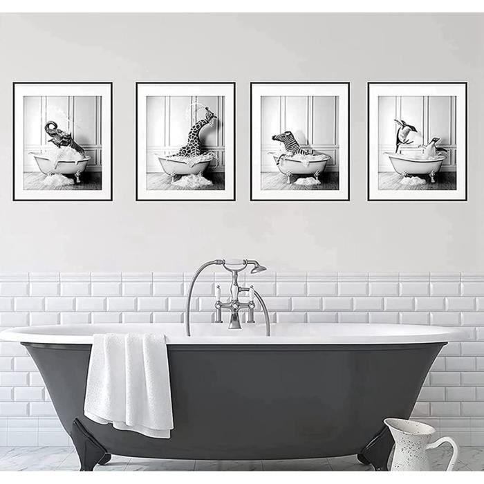 Tableau mural en noir et blanc pour salle de bain Motif animaux dans la ...