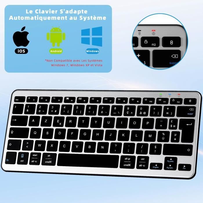 Clavier Sans Fil Bluetooth, Mini Clavier Azerty Français, Clavier Léger ...