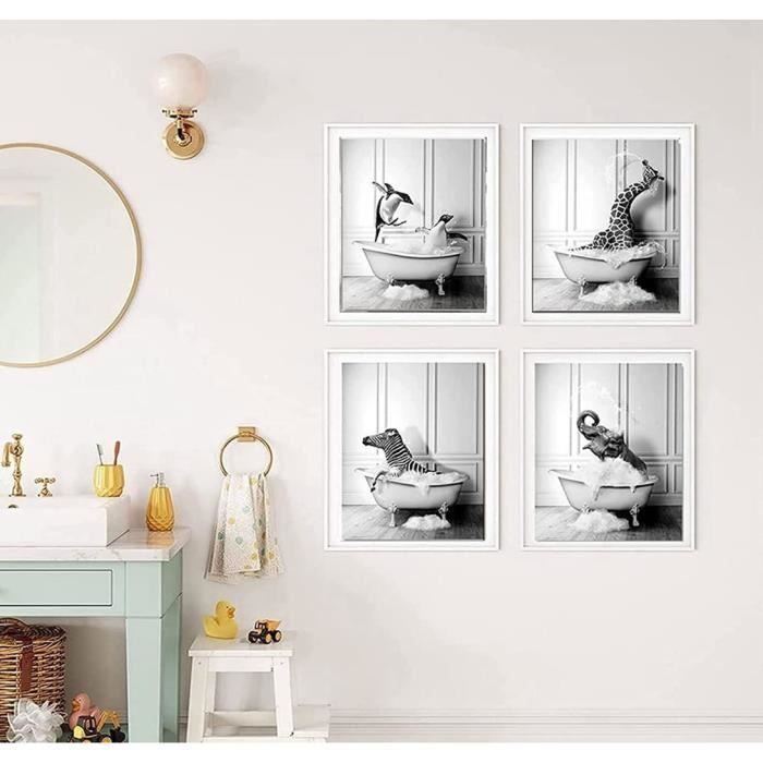 Tableau mural en noir et blanc pour salle de bain Motif animaux dans la ...