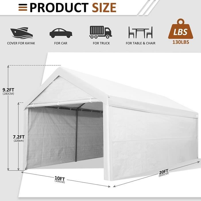 COBIZI Tente Garage 3x6m Portable avec Parois LatéRales Et Portes ...