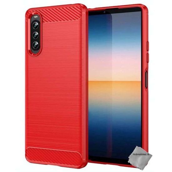 Coque silicone gel carbone pour Sony Xperia 10 IV + film ecran - ROUGE ...