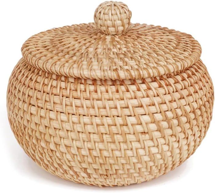 Panier Rond En Rotin Avec Couvercle, Panier À Pain, Panier À Collations ...