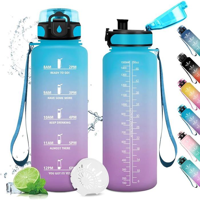 Gourde Grande 1,5L, Bouteille Motivation, Gourde Marqueur Temps, tanche ...