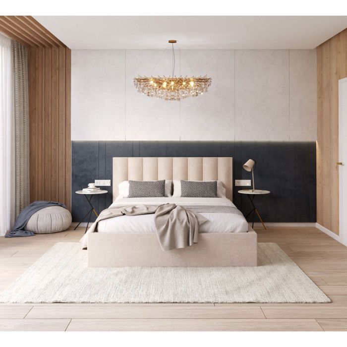 Lit coffre Lorado 120 x 190 cm avec sommier à lattes relevable Crème ...