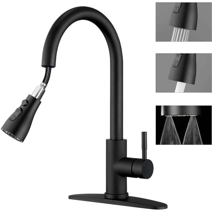 Robinet Cuisine Avec Douchette Extensible, Pivotant À 360° Mitigeur ...