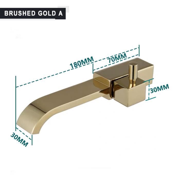 Robinet froid dissimulé dans le mur,bec de ark mural,or brossé,noir ...