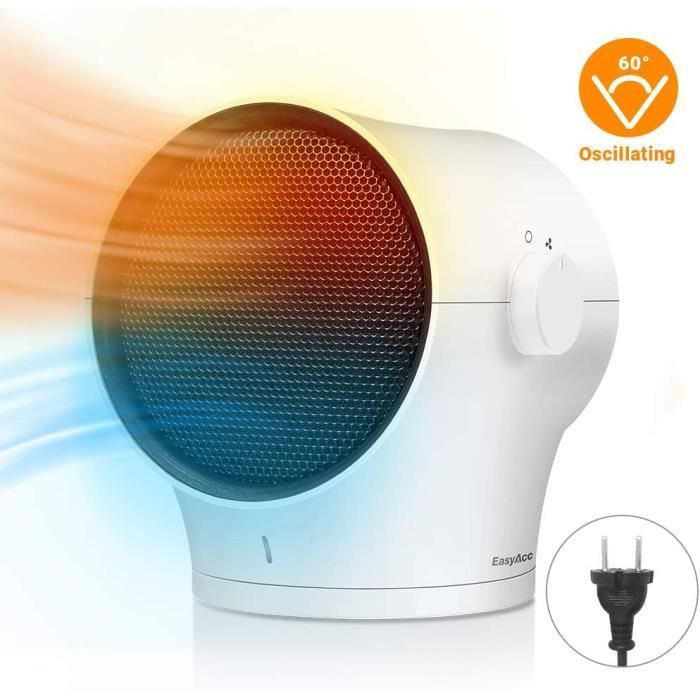 Mini chauffage soufflant en céramique 1000 W avec LED 60 ° oscillation électrique Chauffage ...