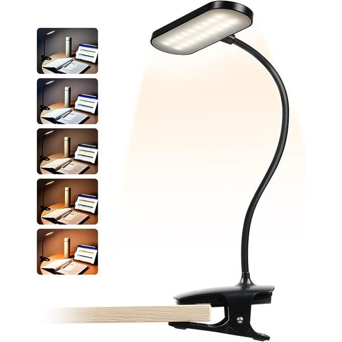 Lampe de bureau à pince à piles, lampe de lecture LED, 25 modes d ...
