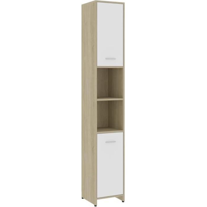 BEL Armoire de bain Blanc et chêne sonoma 30x30x183,5 cm Aggloméré # 0 ...