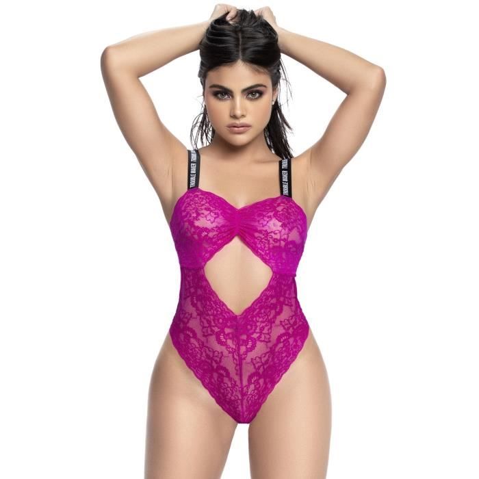 Body string en dentelle florale rose et bretelles larges élastiques - Mapalé - MAL8693HPK ...
