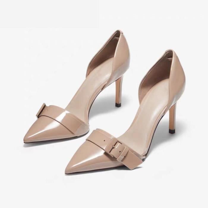 Escarpins Femme Talons hauts en cuir verni à bout pointu - Beige ...