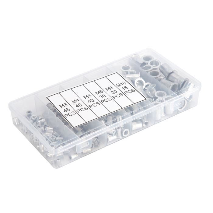 Qiilu Insert d'écrou à rivet fileté à tête plate 190 pièces d'écrous à ...