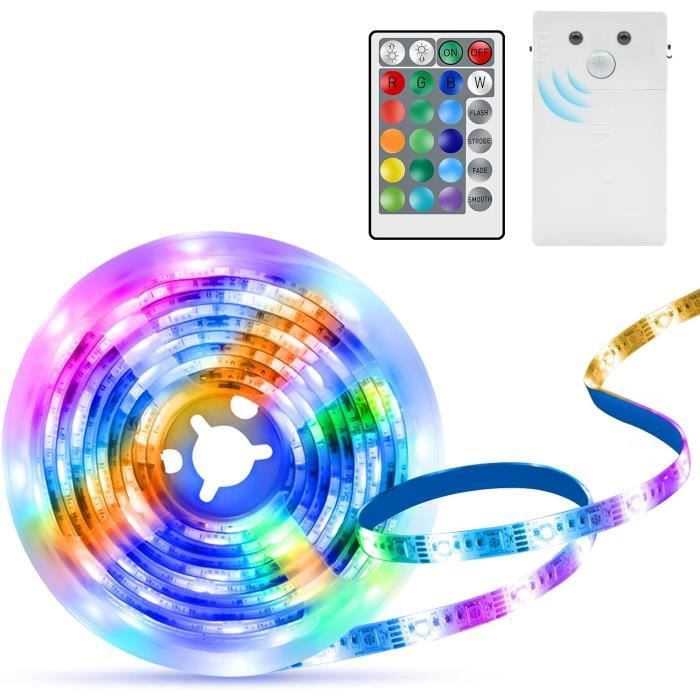 Ruban Led Avec Capteur De Mouvement Et Piles, 60 Led Rgb & 3000K Blanc ...