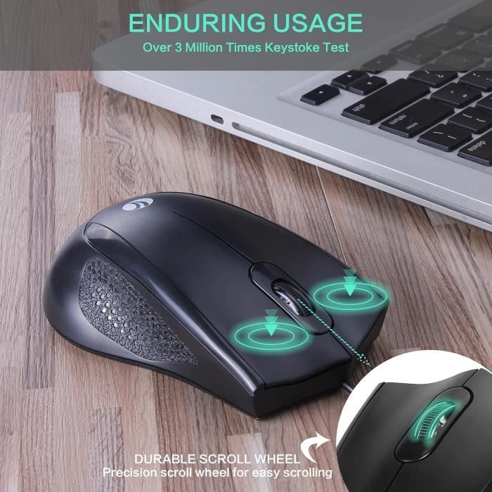 Souris Usb Filaire Avec 1200 Dpi Et Cordon De 1,8 M, Pour Droitiers Ou ...