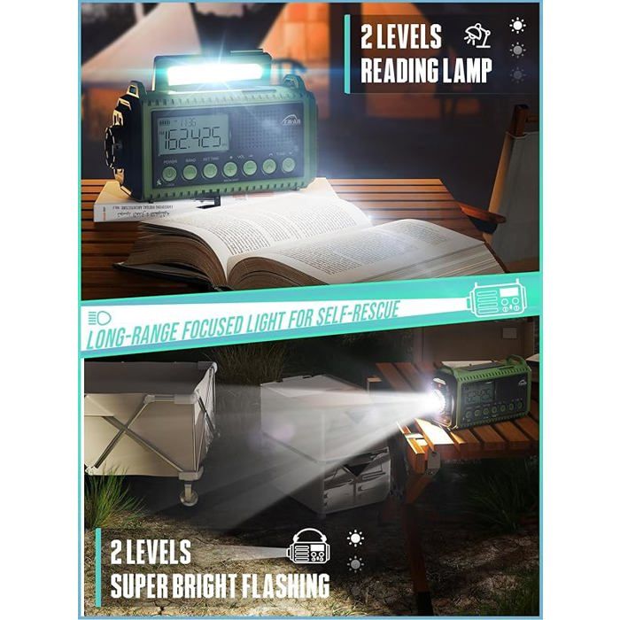 Radio Solaire FM/AM Portable avec 12000mAh Batterie Rechargeable Radio ...