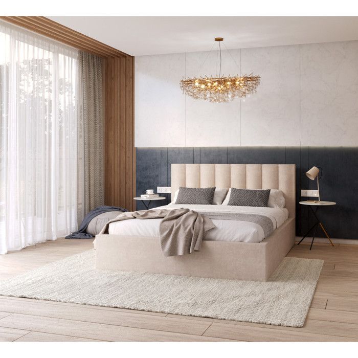 Lit coffre Lorado 120 x 190 cm avec sommier à lattes relevable Crème ...