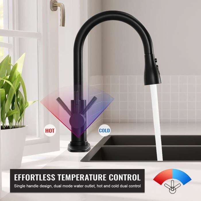 Robinet Cuisine Avec Douchette Extensible, Pivotant À 360° Mitigeur ...