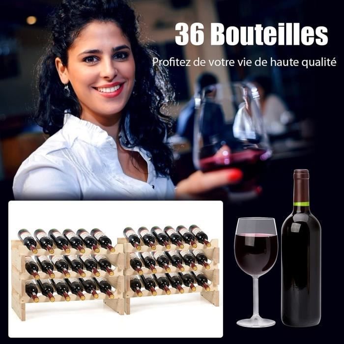 Casier À Bouteilles Modulable Pour 36 Bouteilles, Range Bouteille Vin À 6 Niveaux En Bois Massif ...
