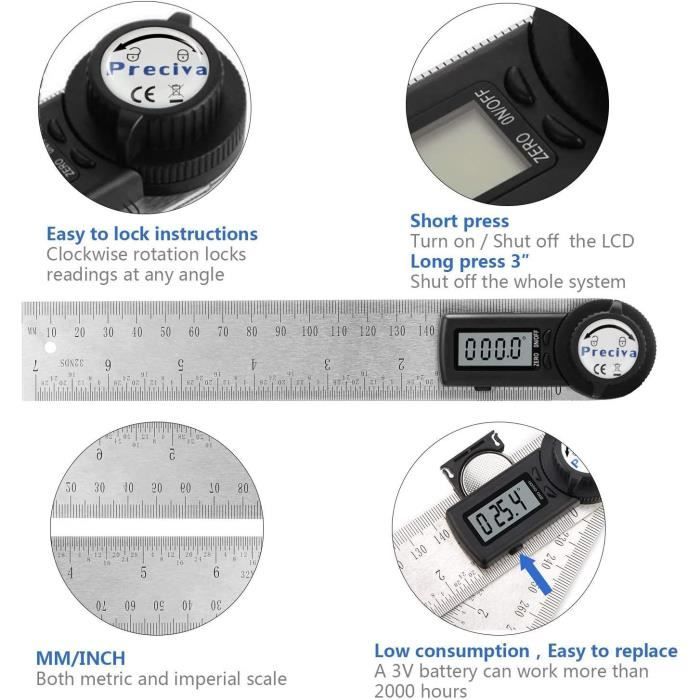 Règle D angle Numérique Preciva Rapporteur Mesure Longueur 400 Mm Acier ...