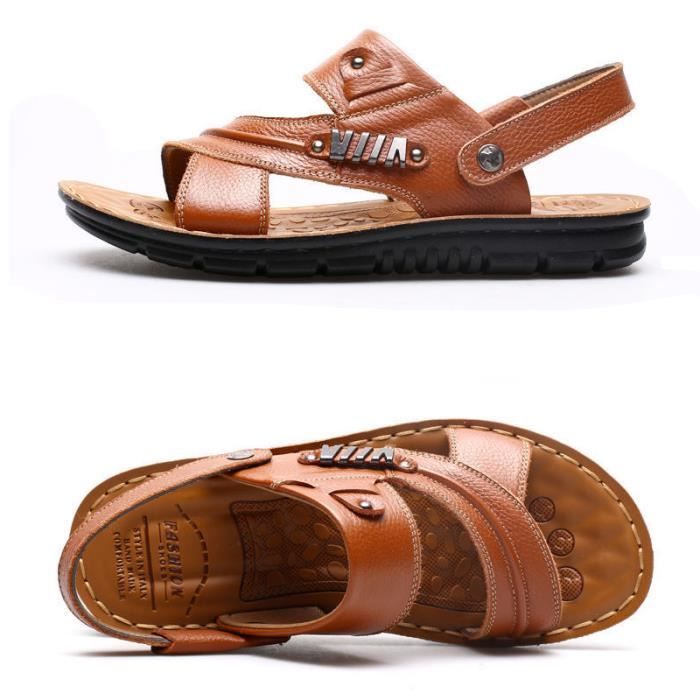 Sandales Homme,Bout Ouvert Sandale Homme Cuir Été Plage,Sandale Homme ...