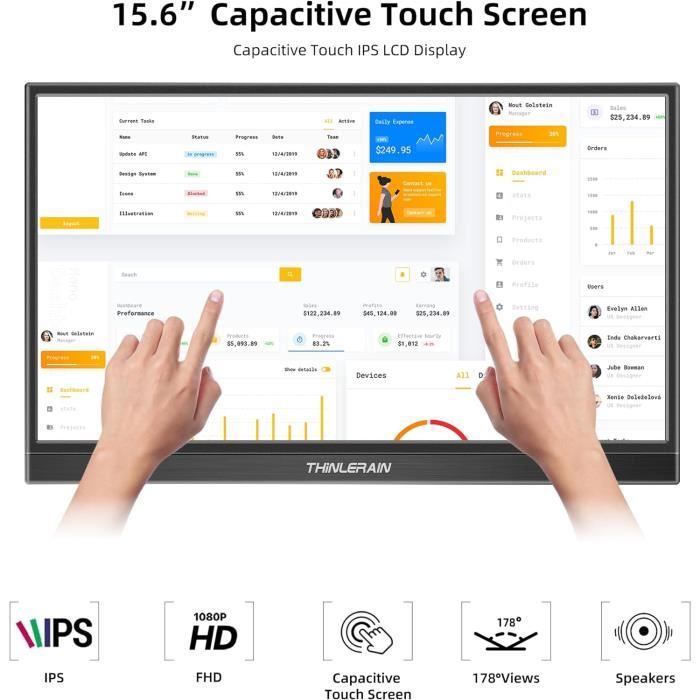 15,6 Pouces Écran Portable Tactile Moniteur Usb C 1920 X 1080P Ips ...