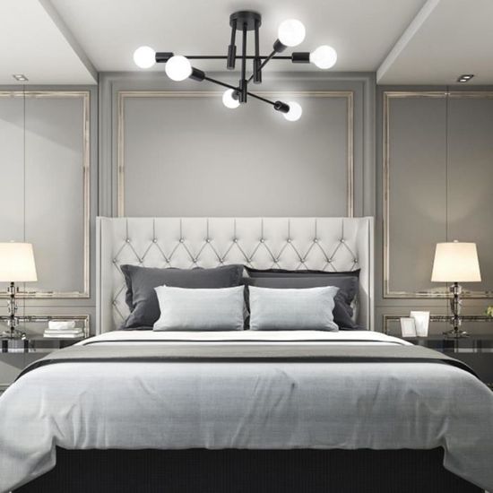 SAYOO Plafonnier Rétro Industrielle Luminaire Noir 6 Tête E27 Applique ...