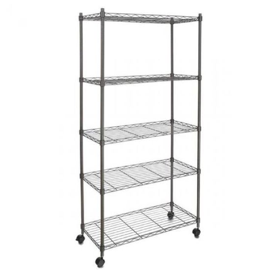 Etagères 5 tablettes fil rayonnage Rack étagères avec roues - Cdiscount ...