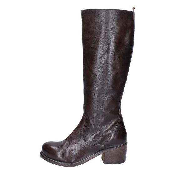 Bottes Femme en Cuir Marron MOMA - Talon Carré 6cm - Fermeture Éclair ...