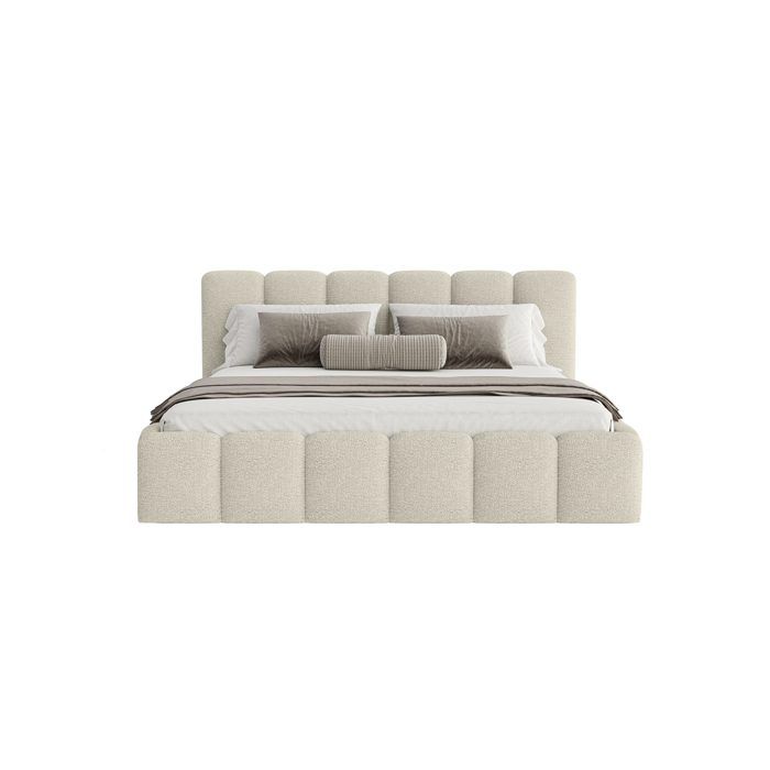 Lit coffre Lukhi en tissu bouclé 160x200 cm Avec Sommier à Lattes ...