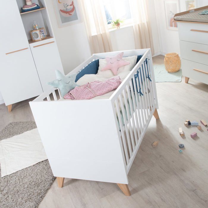 Lit Bébé 60 x 120 Transformable en Cododo ROBA - Leon - 6 Niveaux de ...