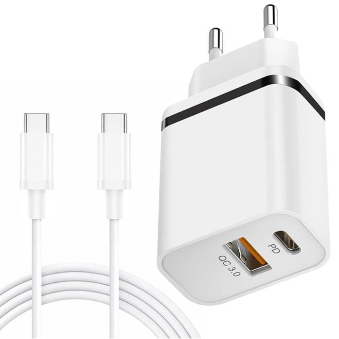 Chargeur Rapide 2-Port - E.F.Connection - PD + QC 3.0 - Câble USB-C 1M ...
