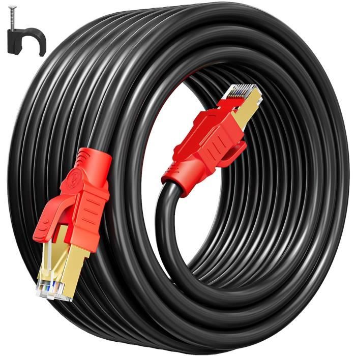 Cable Ethernet 30m CAT8 Blindé,Cable RJ45 30ms Haut Débit Fibre Câble ...