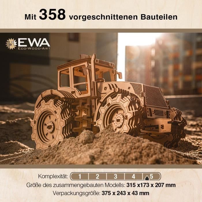 Tracteur Mécanique 3D - EWA ECO-WOOD-ART - Modèle en Bois - 358 Pièces ...