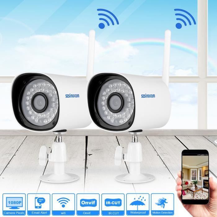SZSinocam Caméra IP de sécurité WiFi CCTV 1080P étanche H.264 sans fil ...