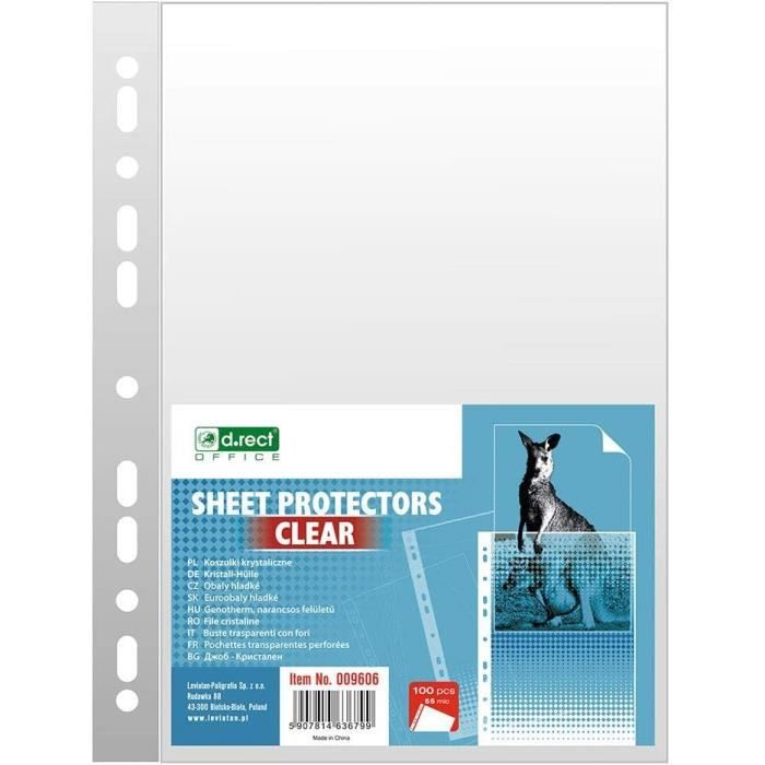 , Pochettes Perforées, Format A4, 55 Microns, Paquet De 100 Unités ...