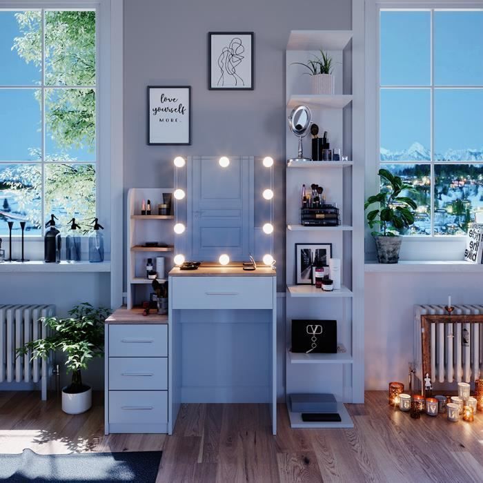 Coiffeuse avec LED - Vicco - Conrada - Blanc Sonoma - Cdiscount Maison