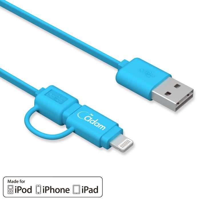 [Apple MFI Certified] Adam Elements Du-Plug Lightning & Micro USB Câble de Données Réversible ...