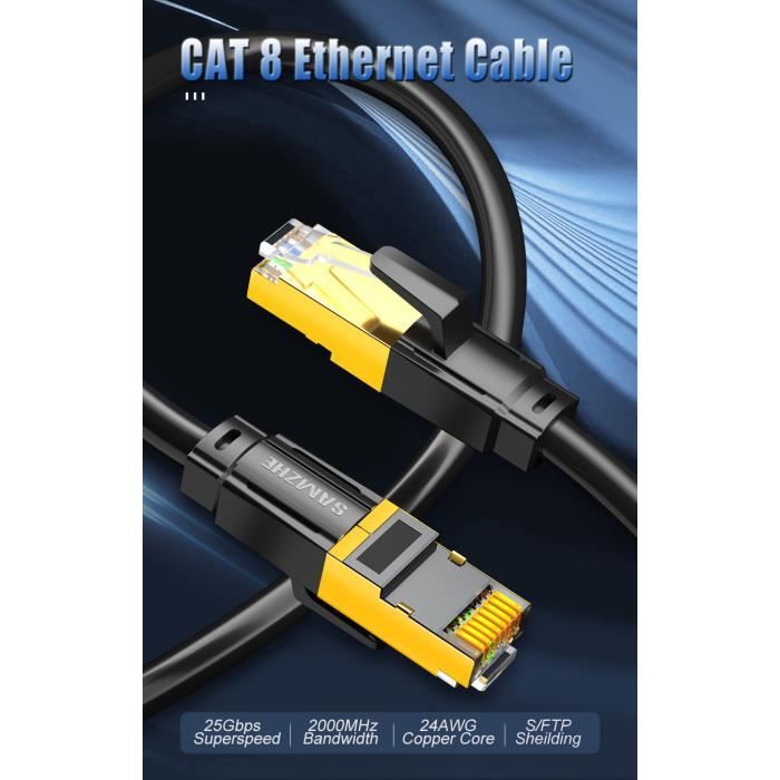 TSTR® Câble Ethernet Cat 8 RJ45 Câble Réseau SFTP Vitesse 40 Gbps ...