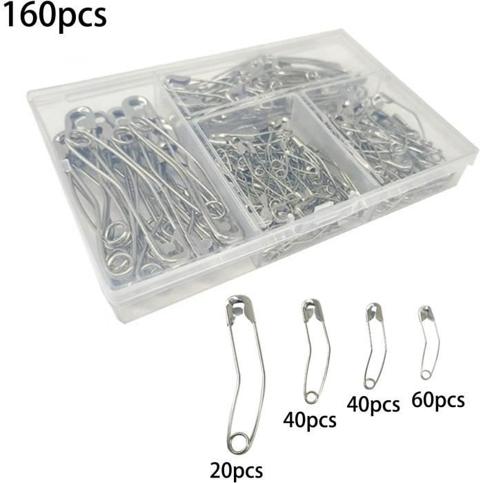 Lot De 160 Épingles À Nourrice Incurvées En Acier Inoxydable Dans Une Boîte En Plastique - 28 Mm ...